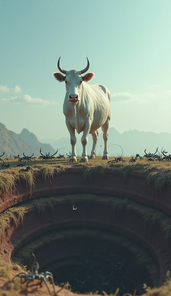 A highly detailed 8K ultra-HD digital illustration of a white cow ...