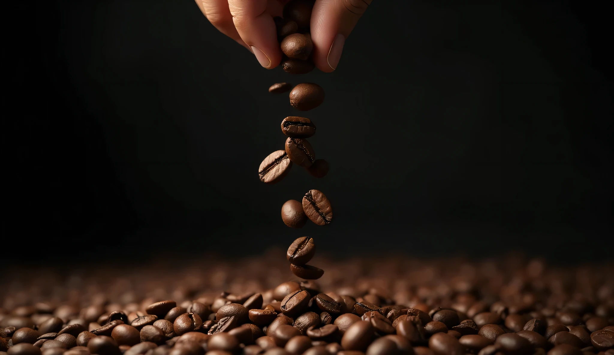 Coffee beans being poured slowly with dramatic lighting, metaphor for ...