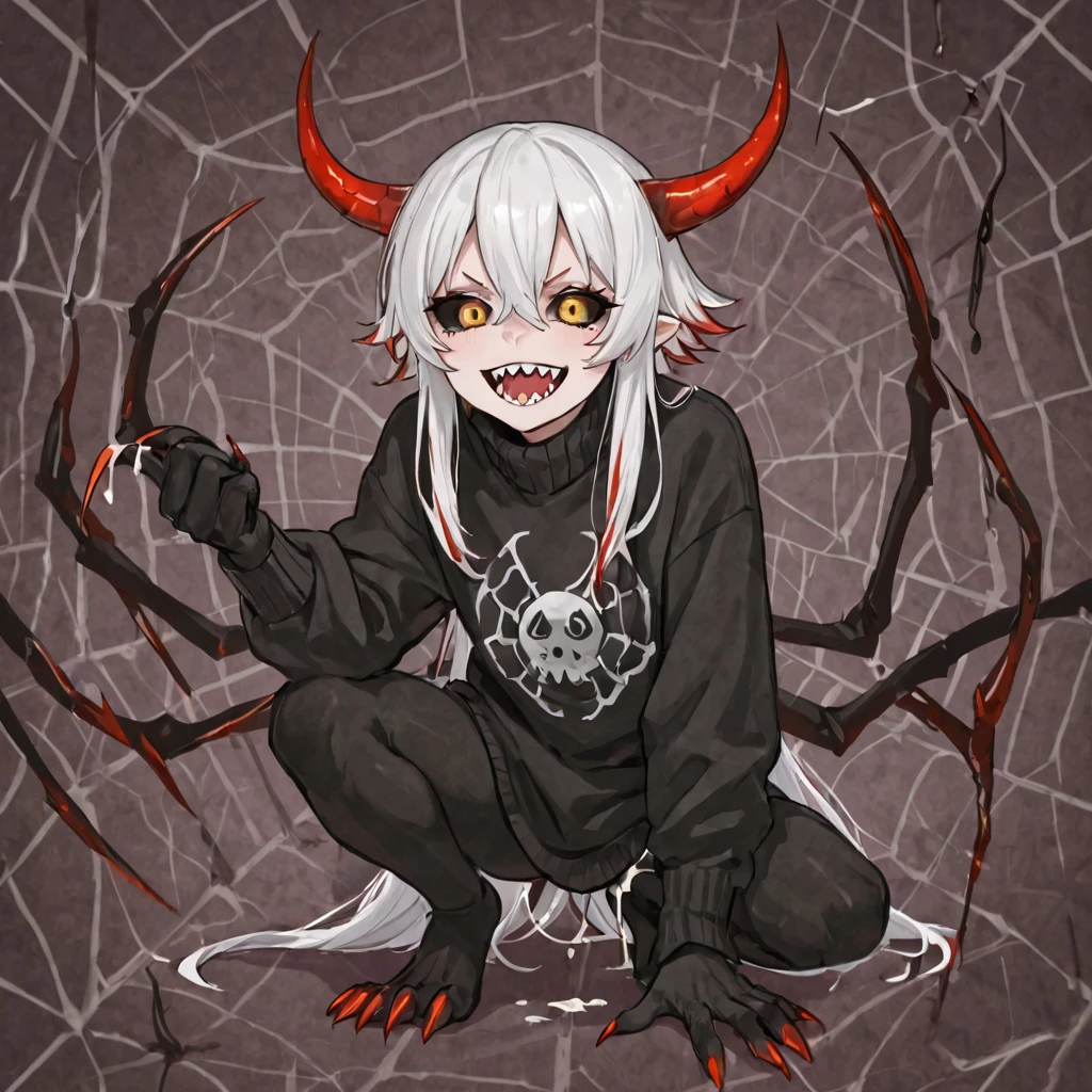 *Solo* *Femboy with white hair and red hair locks with her hair - SeaArt AI