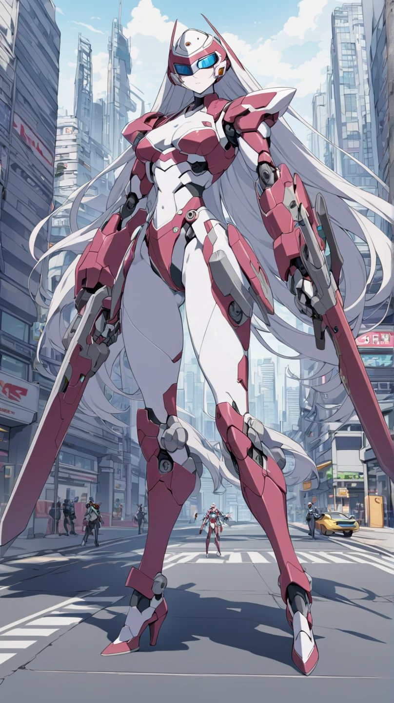 Large White Long Haired Female Robot，Helmet Eye Mask，Face ，Female mecha ...
