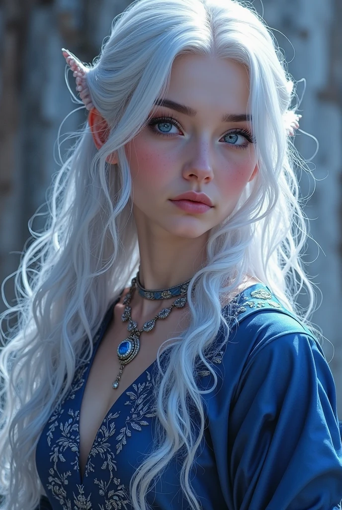 Maga aasimar DePale skin with a silver sheen, platinum white hair with ...