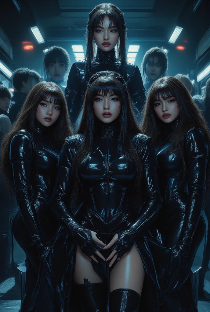 A group of "idol girls". Using latex clothes, thick thigs, perfect ...