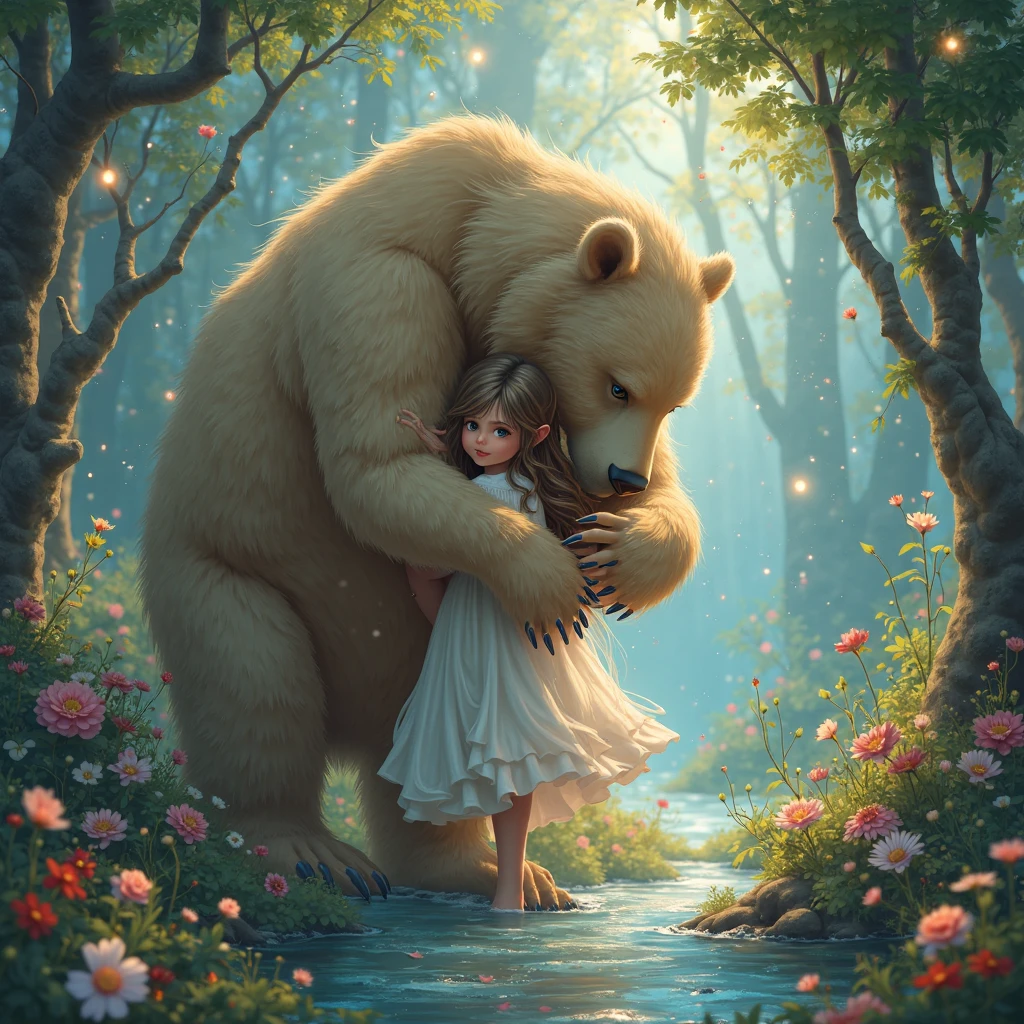 Beautiful girl hugging a bear、cute、Depict the fantastic、High Quality ...