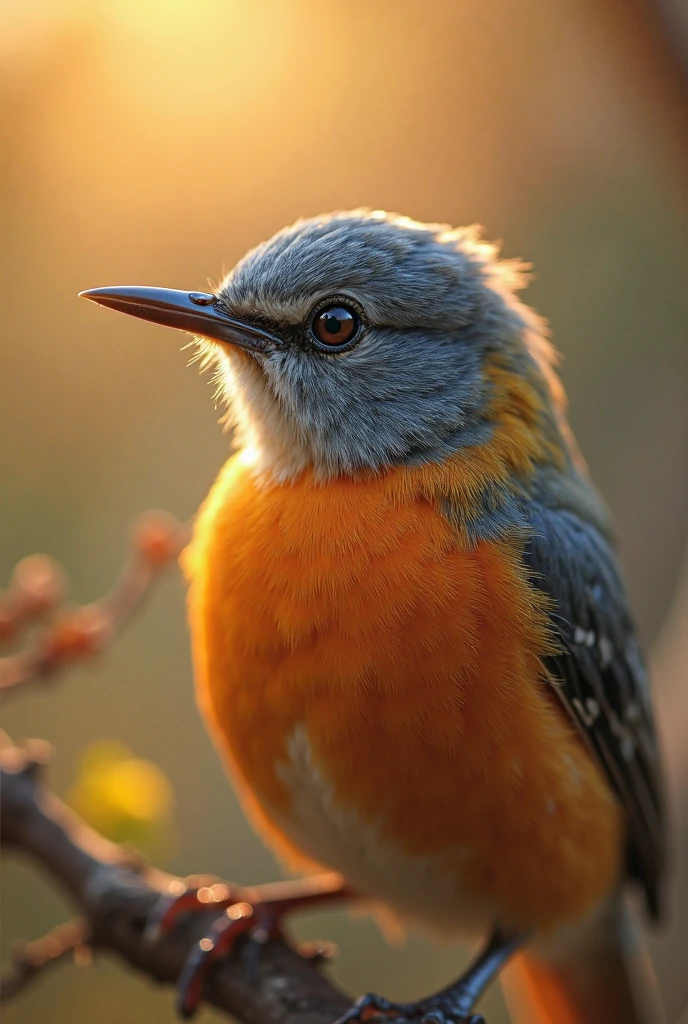 A mesmerizing close-up portrait of a gorgeous little bird illuminated ...