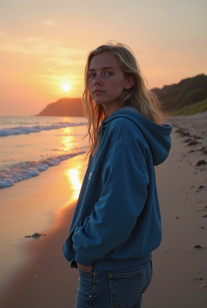 Greta Thunberg at the beach during a sunset - SeaArt AI