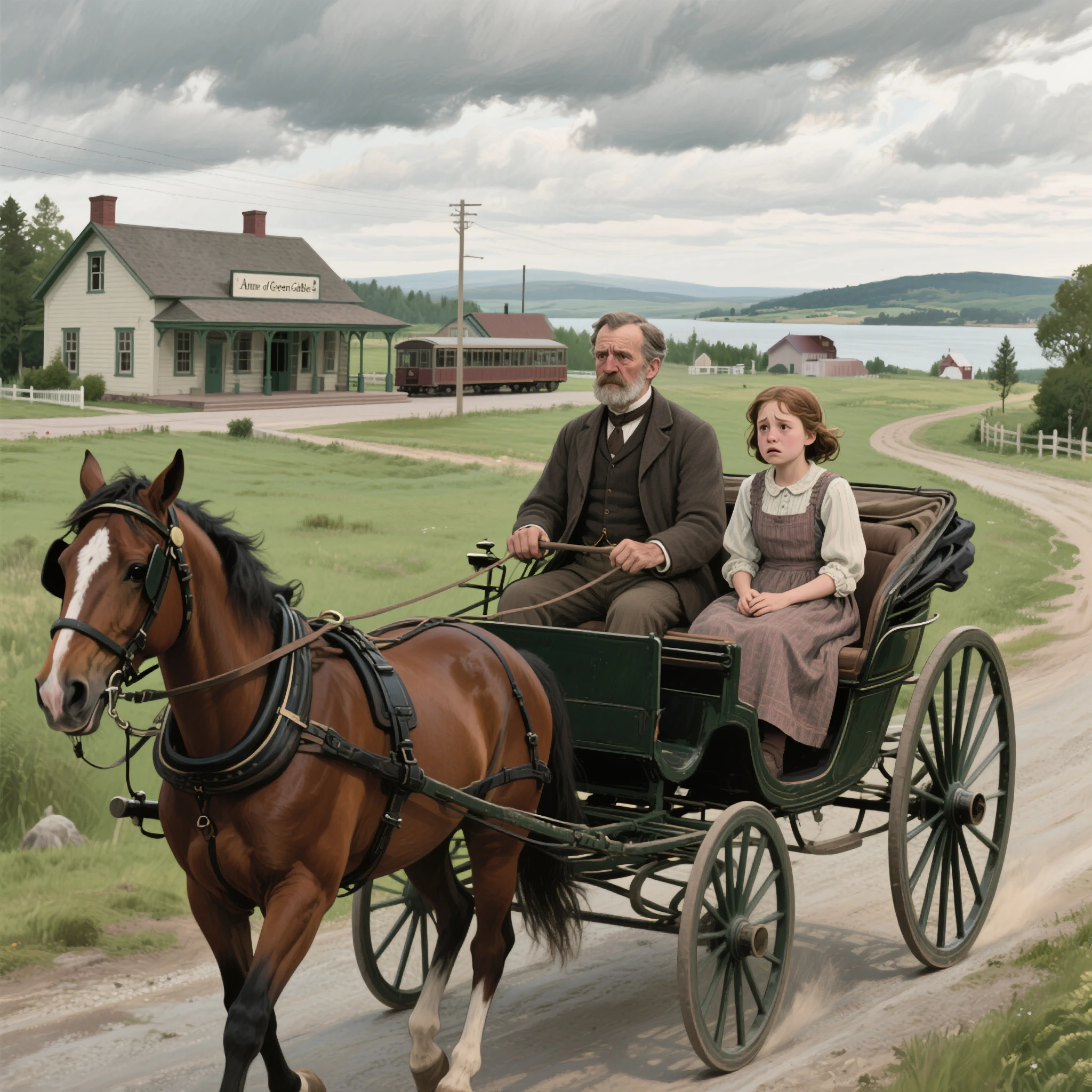 Artwork. The world of "Anne of Green Gables". Green Gables. Matthew Cuthbert and - SeaArt AI