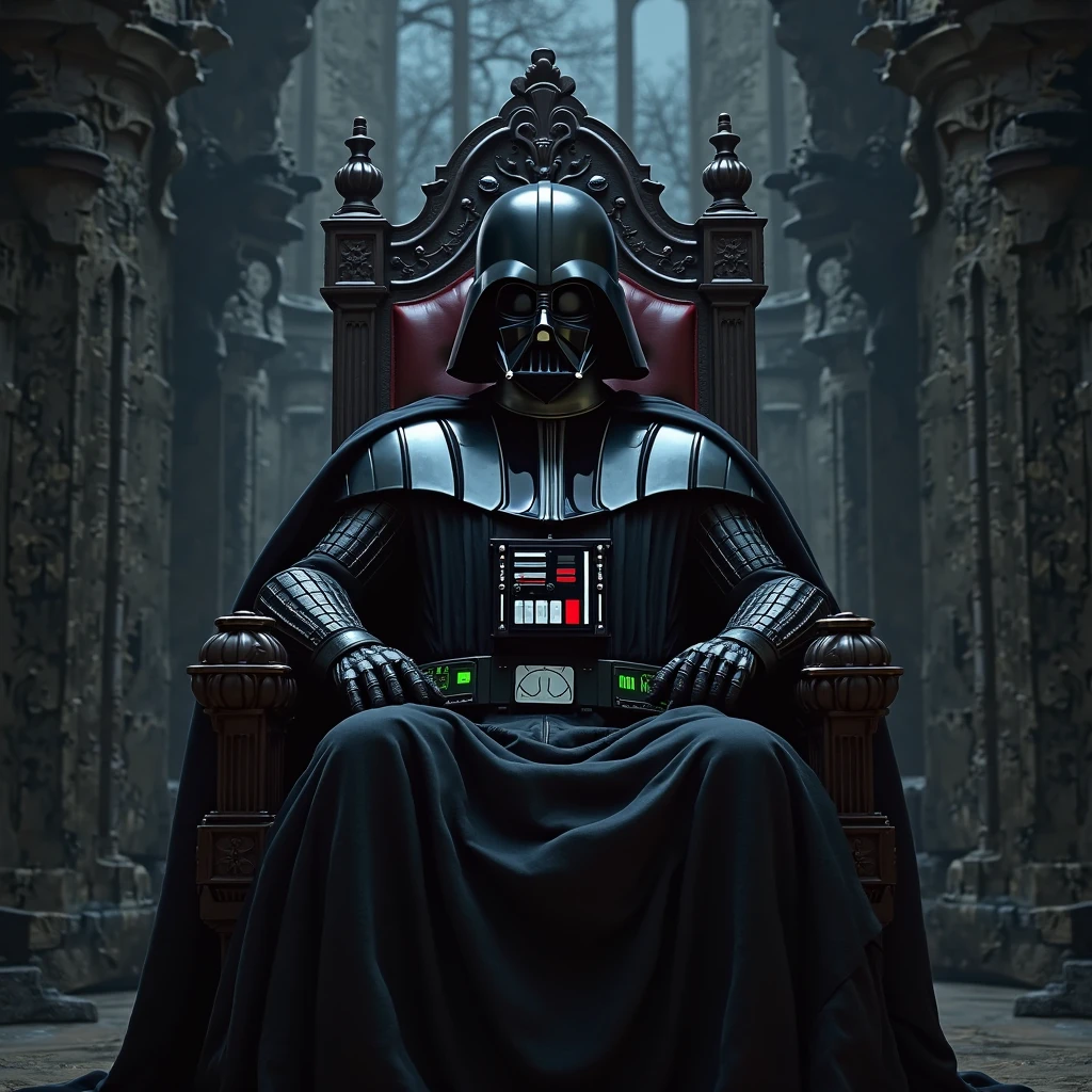 Darth Vader sits on the throne in the castle, Night, , a piece of paper ...