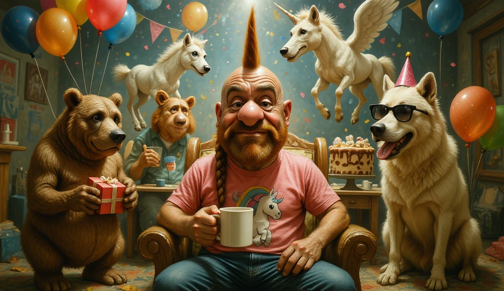 Ultra-realistic and humorous 3D illustration of a grumpy old man with a ...