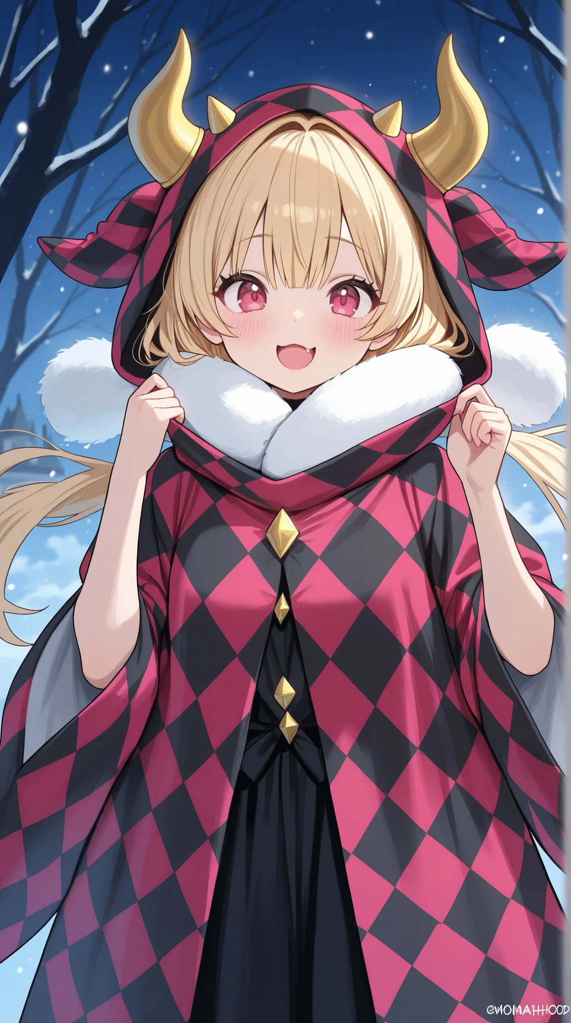 Womanhood, horn hood, Loves mischief, diamond check robe, - SeaArt AI