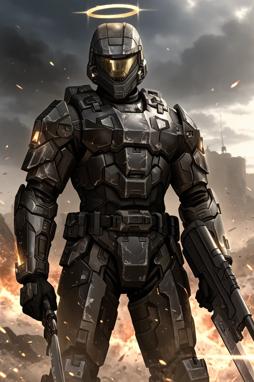 Adult male、 On a Quiet Battlefield、 war、 Mecca、 Big key、 bayonet - SeaArt AI