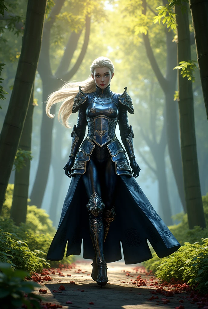 Elsa(frozen) ,samurai armor walking in japanse forest - SeaArt AI