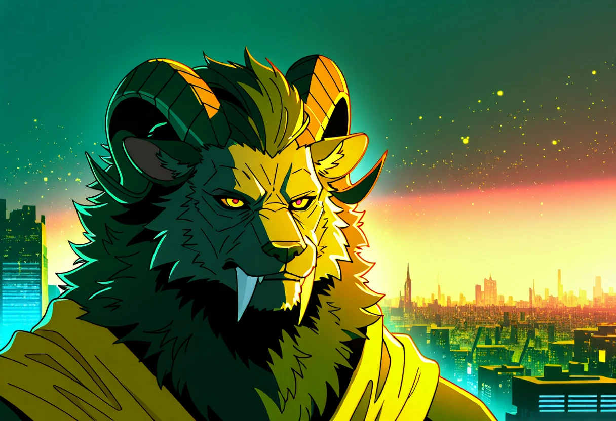 Leonhart sits on the roof half-turned, leonhart's mane flutters in the ...