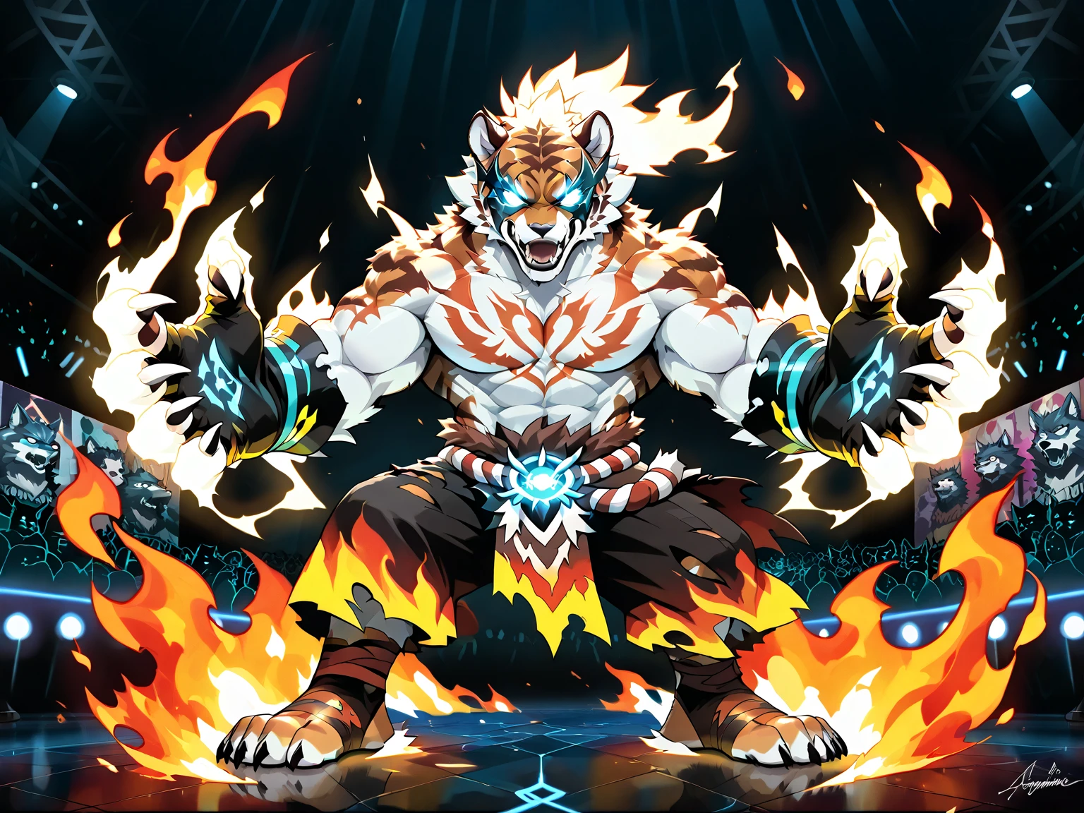 Furry idols, all male, muscular and sleek, anime style, electrifying ...