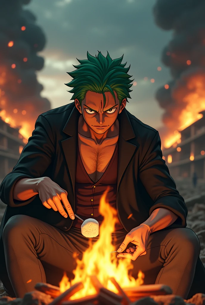 I want a photo realistic image of zoro from one piece toasting ...