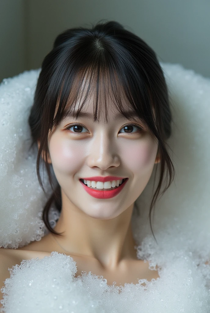 Professional photo, Realistic, Wong Ka-wai, teeth、lying in the bathtub ...