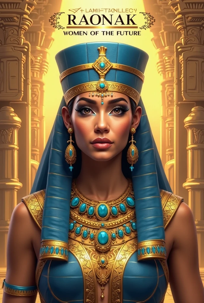 A digital artwork in ancient Egyptian style with a golden background ...