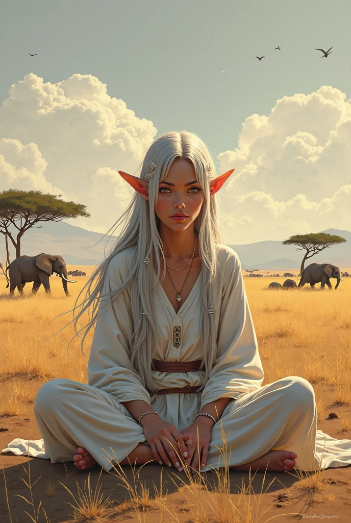 Create a frieren image sitting on a savanna, make the image 8 - SeaArt AI