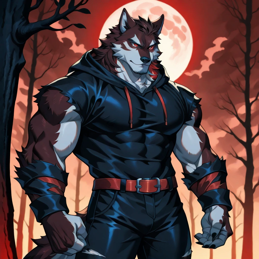 Mature male man, has wolf like ears and tail in black color fur - SeaArt AI