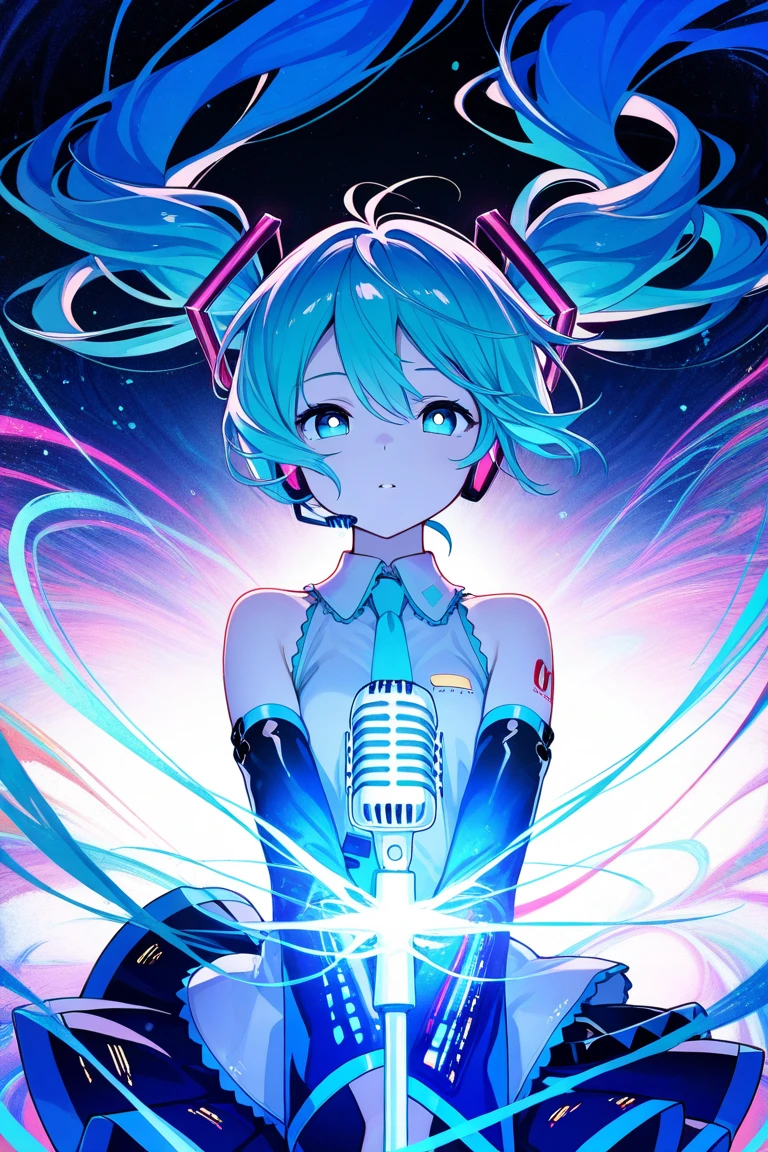 1girl, hatsune miku, white pupils, power elements, microphone - SeaArt AI