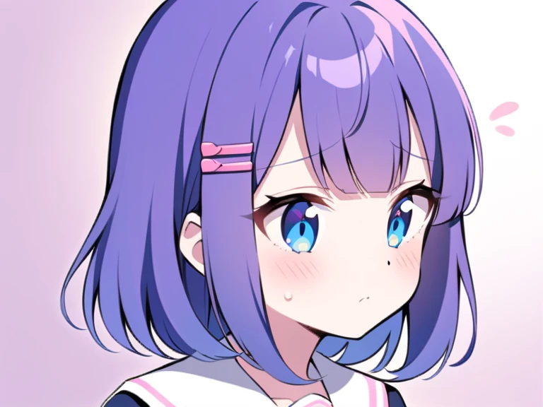 Anime style high school girl, she has bright purple hair, Expressive ...