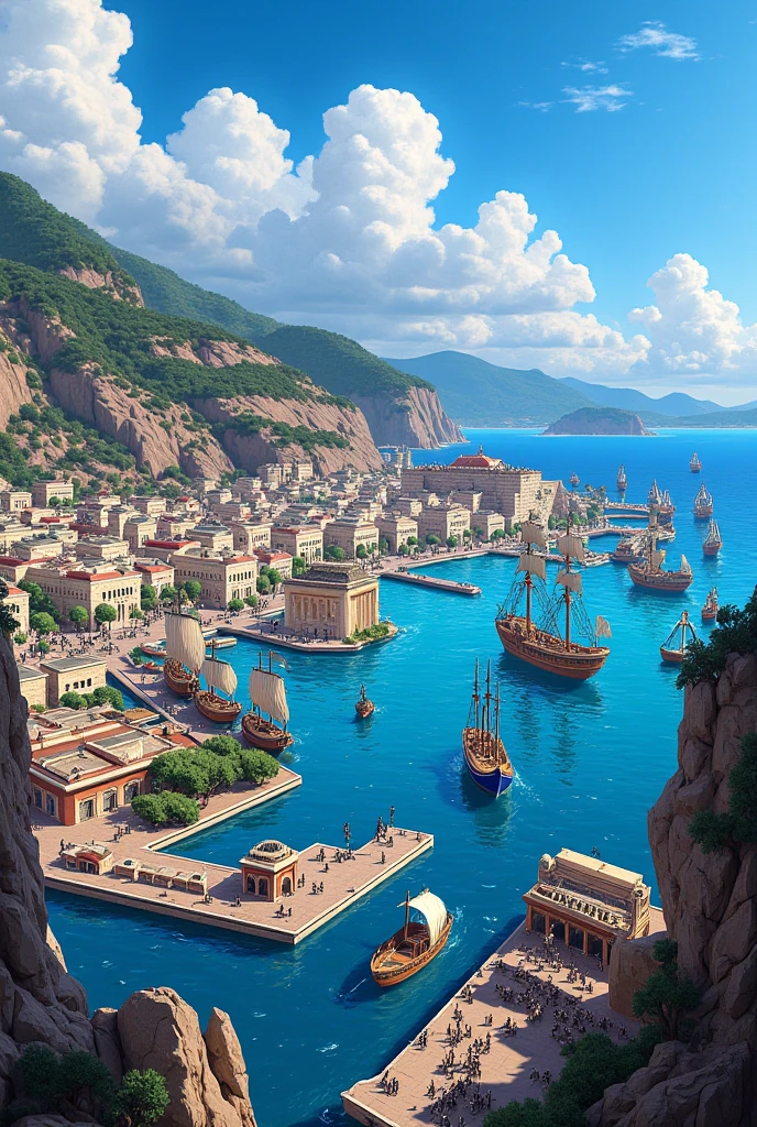 Piraeus Port of Athens, seen from the sea, ancient Greece , anime style ...