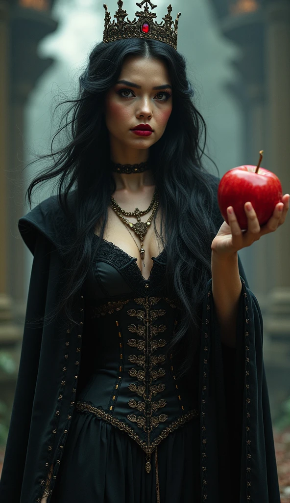 Girl,Black long hair，Black Queen，accessories，Apple in hand，Poison ...