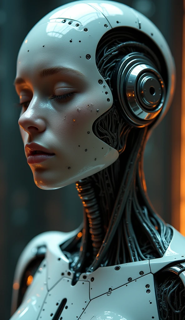 Ultra detailed portrait of a female android with metallic skin and visible circu - SeaArt AI
