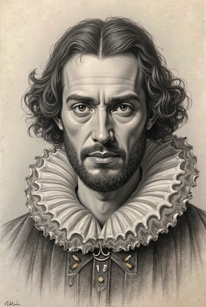 Make me a well-drawn but not perfect drawing of Luis Tomas de Victoria ...