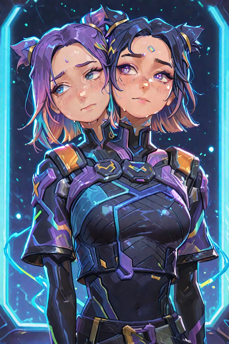 Neon, neon valorant, conjoined, medium breasts, nervous, flushed ...