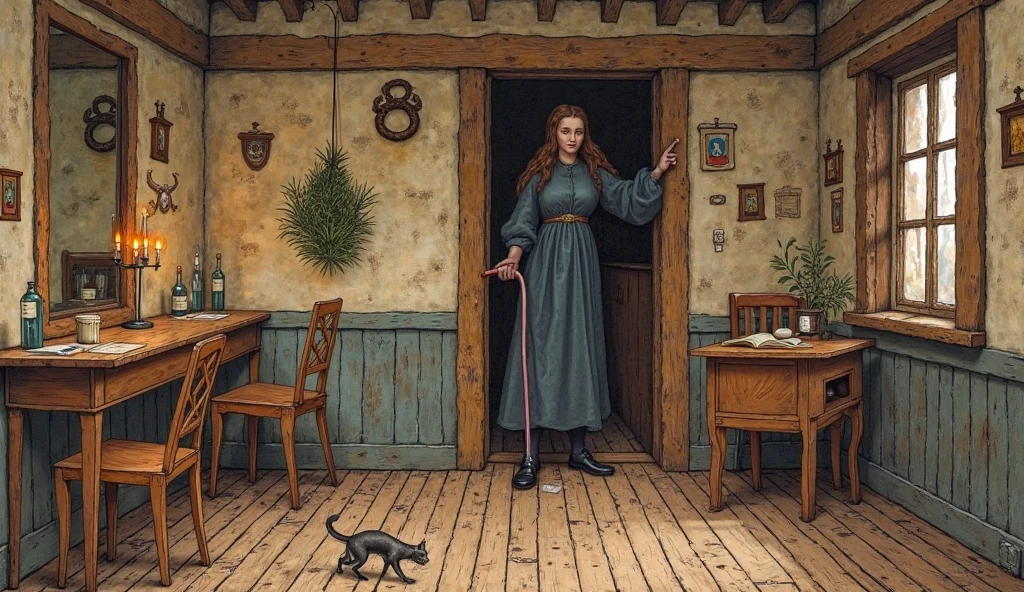 Prompt 2: "Medieval barbershop interior with creaking wooden floor ...