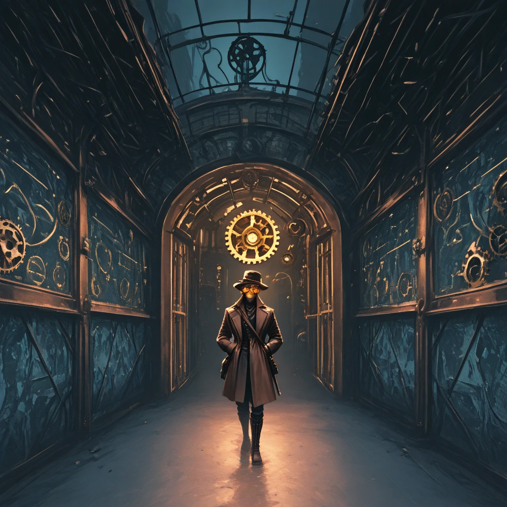 "A huge steampunk warehouse with locked gears, congested transport ...
