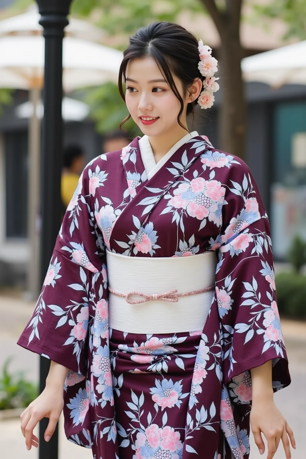 Kimono, 1woman, in the street, Professional fashion model, Model ...