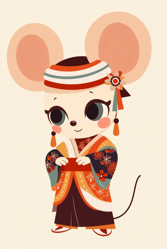 A stylized, anthropomorphic mouse character dressed in traditional ...