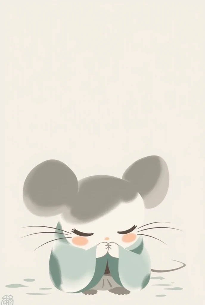 A cartoon-style sumi-e of a mouse dressed in traditional Japanese ...
