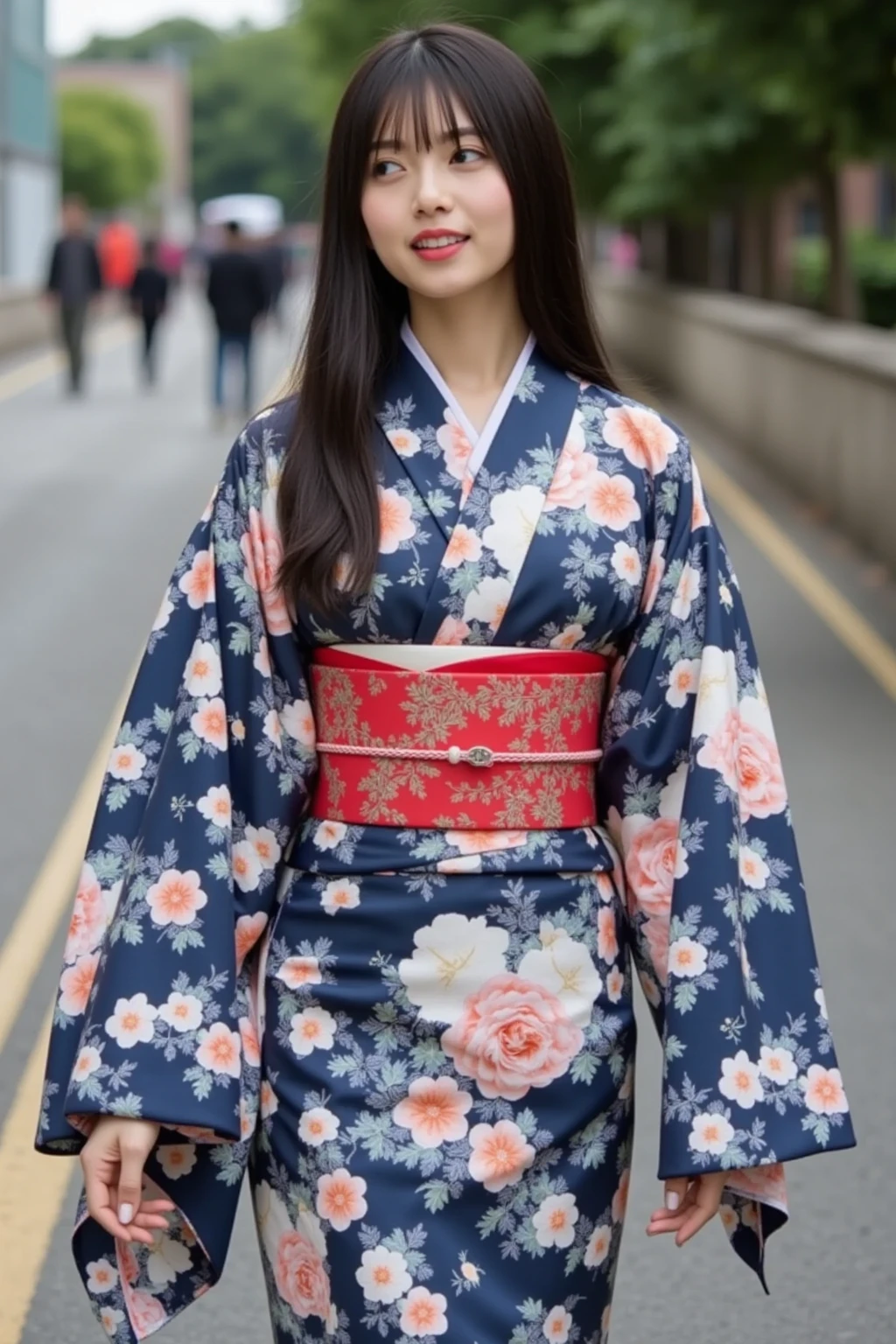 Kimono, 1woman, in the street, Professional fashion model, Model ...