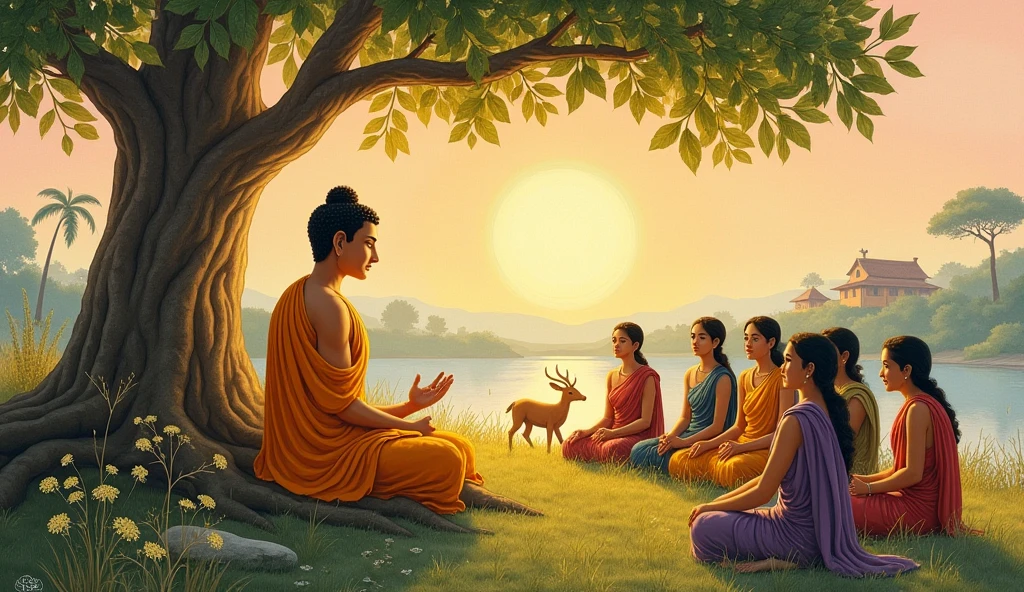 Buddha Teaching at Dawn in Kapilavastu Medium: Traditional Indian ...