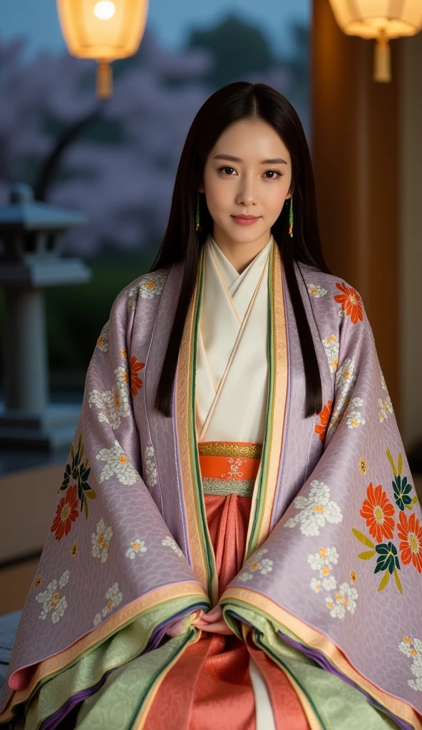 A close-up portrait of a mesmerizing noblewoman from the Heian era ...