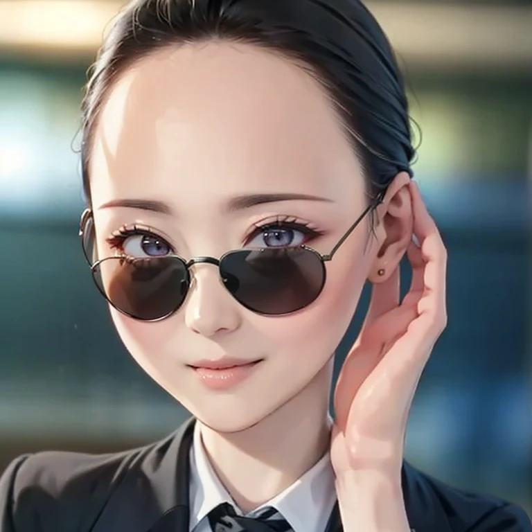 Female spy、 wearing a black suit 、An expressionless figure、Wear jet ...