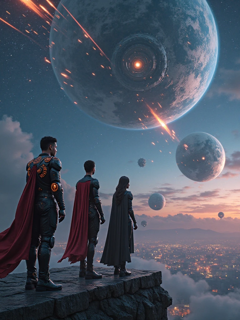 A hyper-realistic and ultra-cinematic scene showing a diverse group of ...