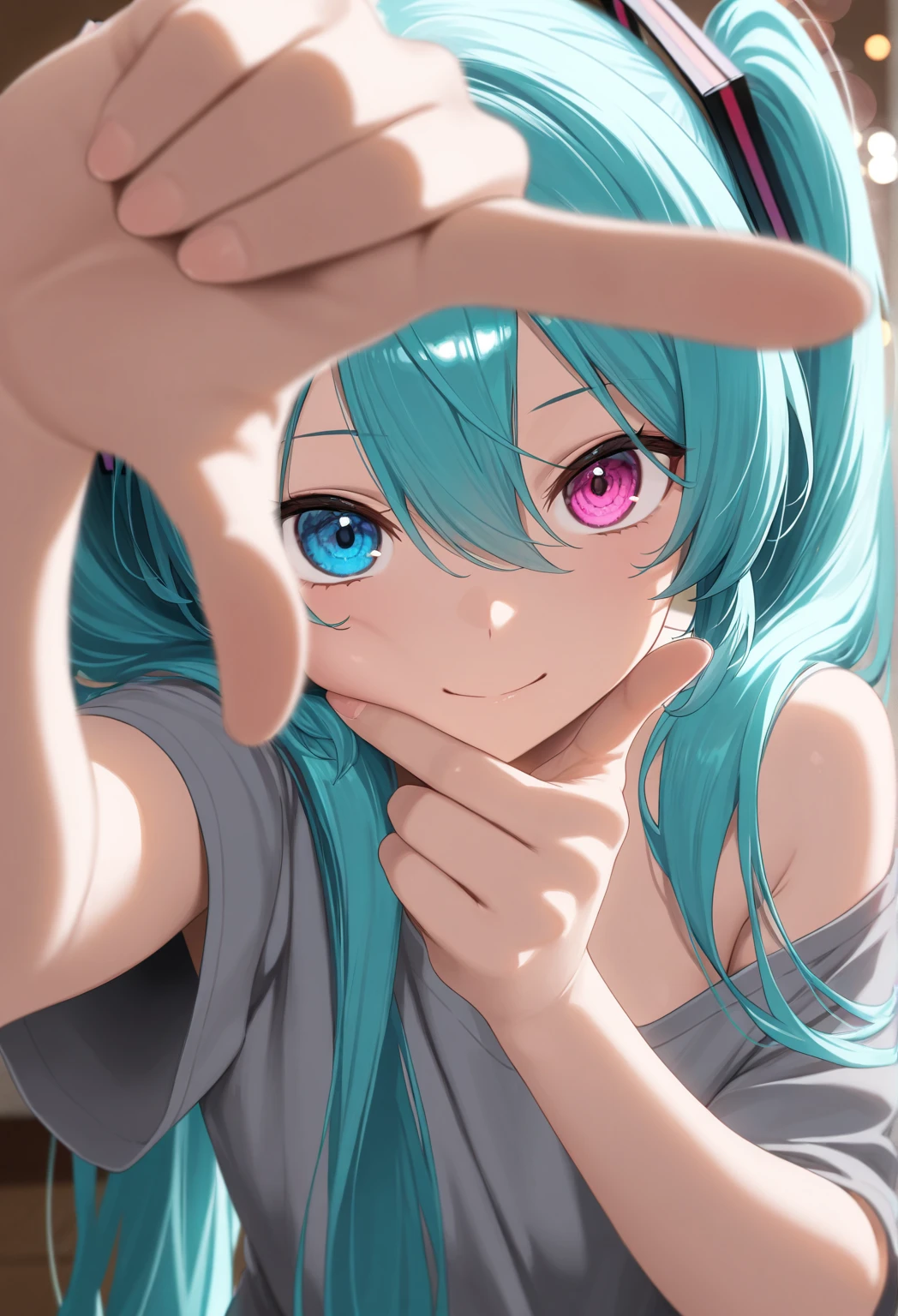 1girl, solo, hatsune miku, turquoise hair, twintails, hair ribbon ...