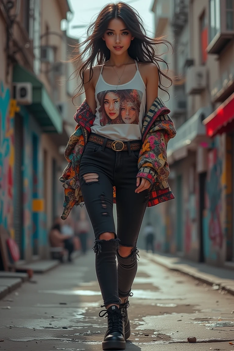 Beautiful women,Tank top with colorful pictures,colorful jacket over ...