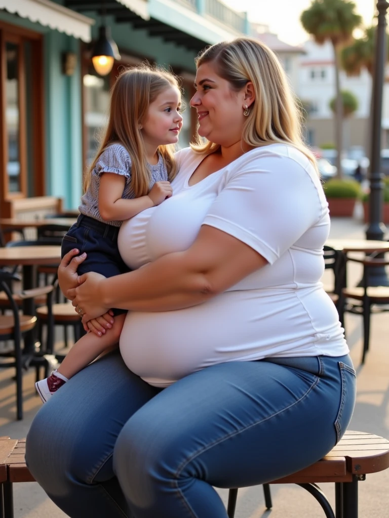 On a promenade, side close angle view, a curvy and voluptuous plus ...