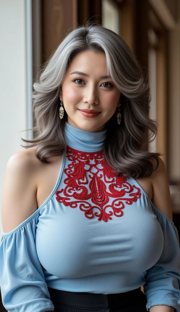 成熟女性full body photo,Nadezhda Granovskaya,40 years old， Silver Grey Curly Hair - SeaArt AI