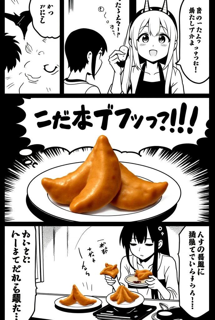 (((Fried gyoza、crescent shaped gyoza)))、(((in big bold in the center of ...