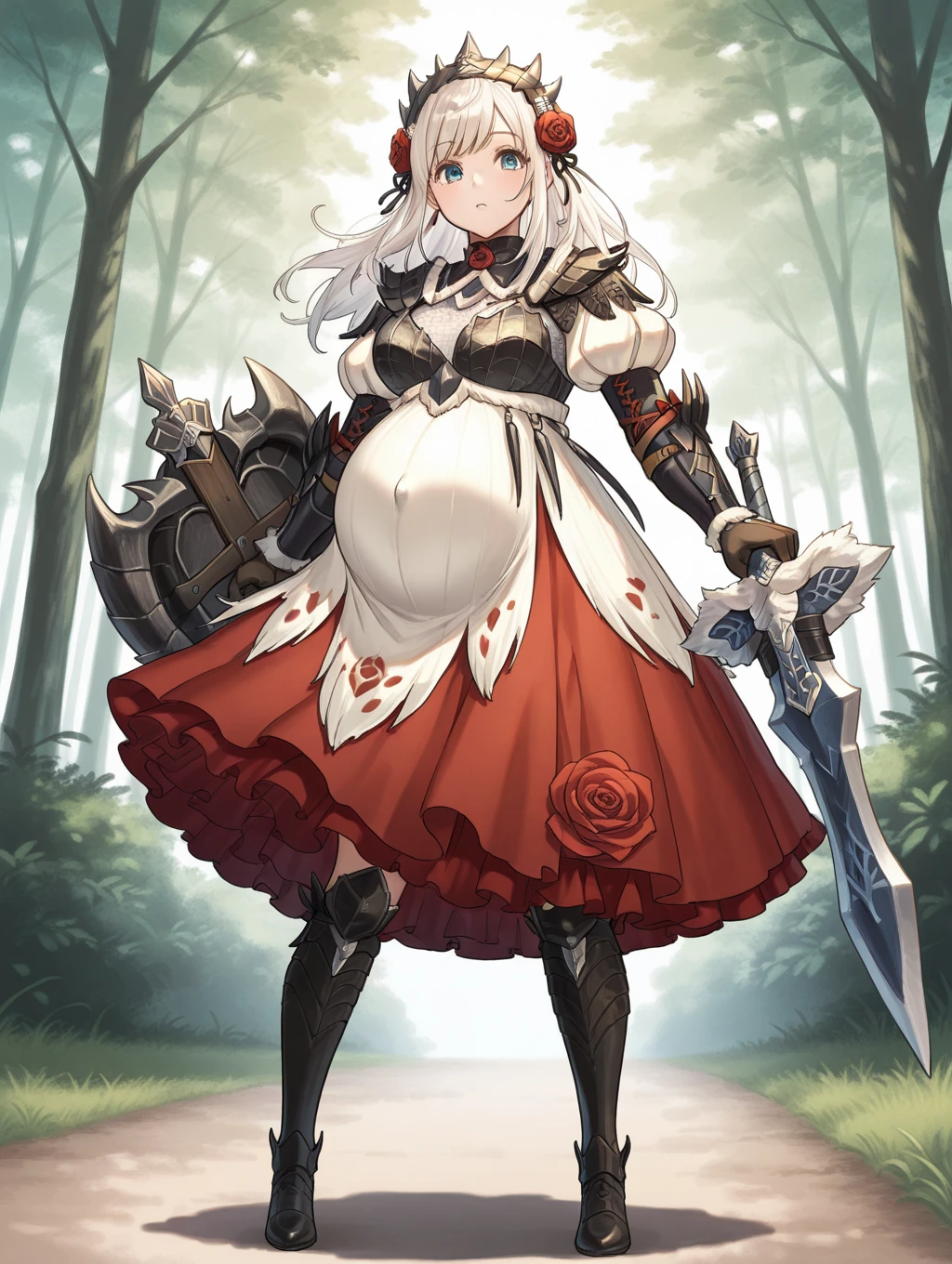 White Armor Dress 、 Black Breastplate 、 black armor gloves 、 Black ...