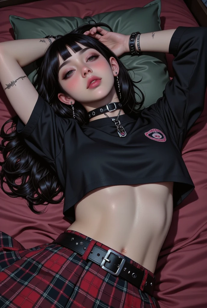 Arafed woman laying on a bed with a red pillow - SeaArt AI