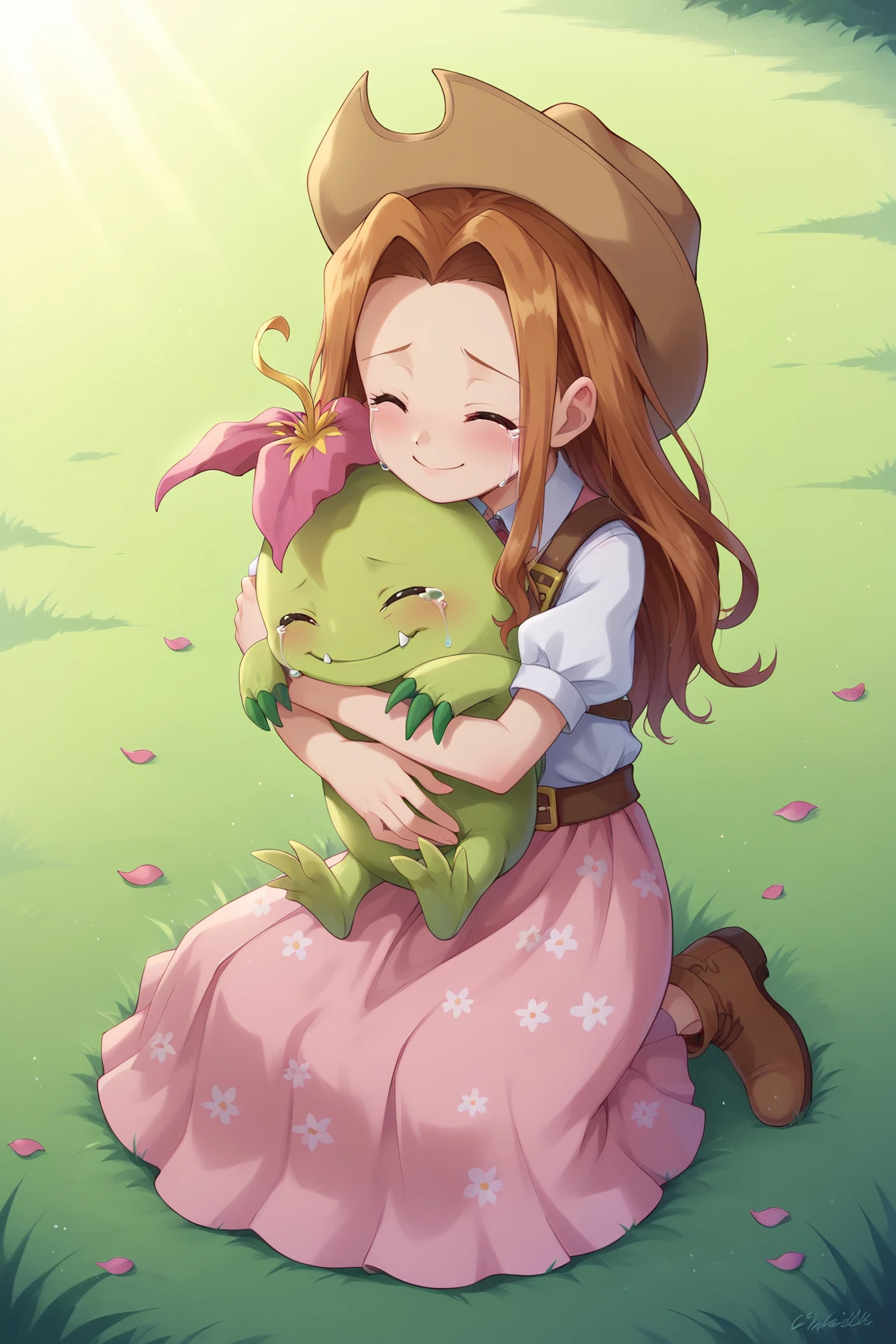 1girl and 1 digimon;, the first character is a girl, Mimi Tachikawa ...