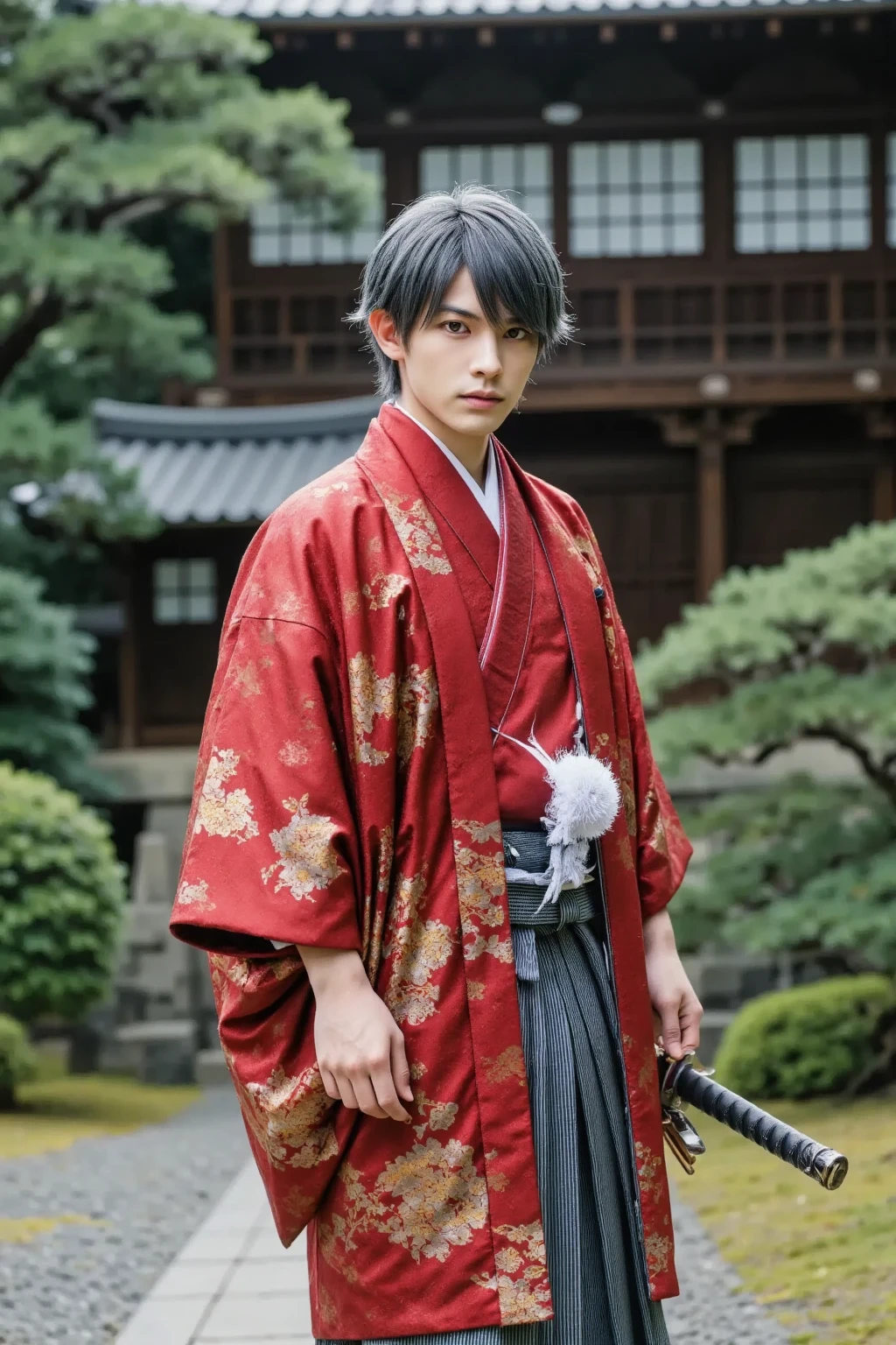 A young man wearing a traditional Japanese kimono captures the tension ...