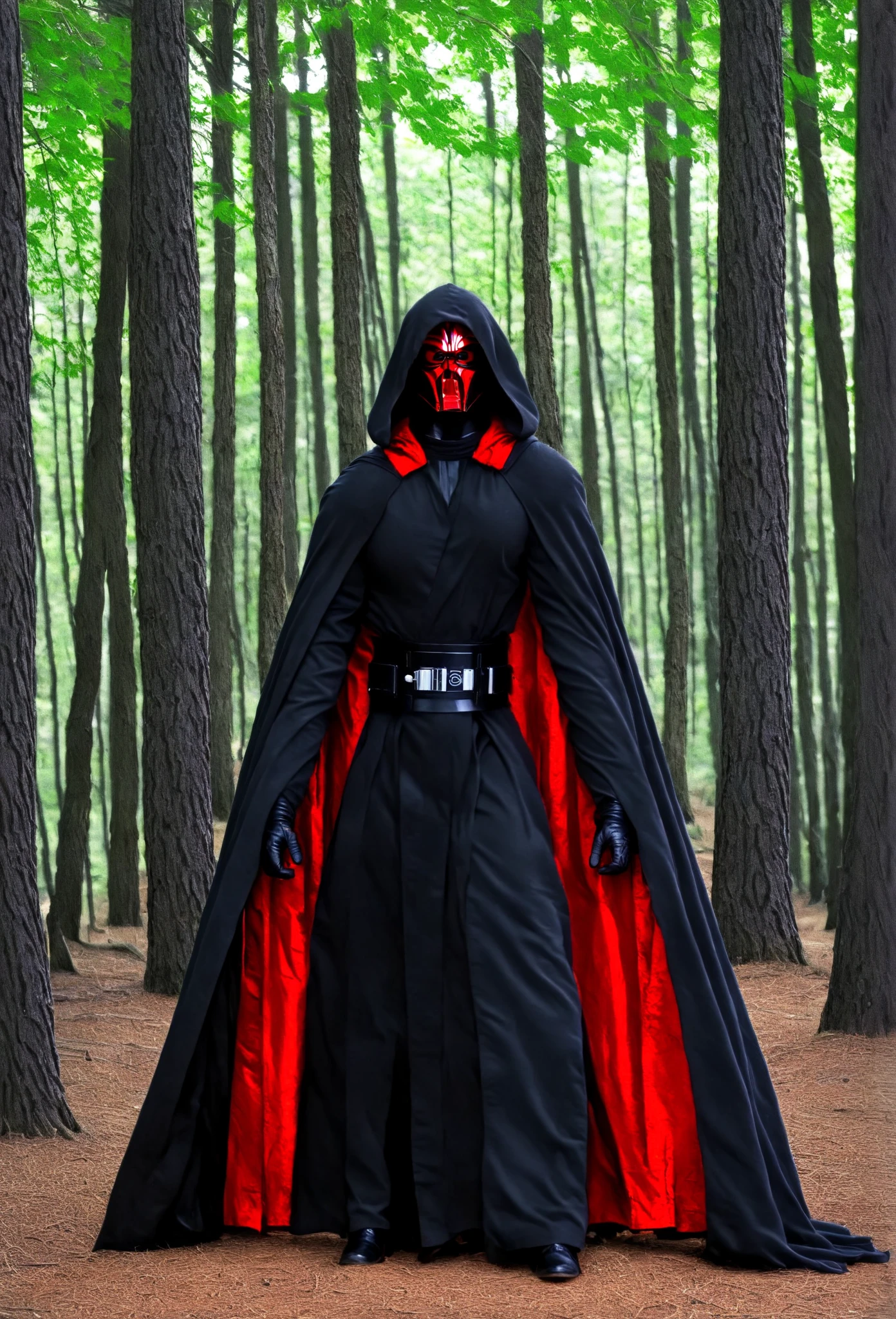 Who is dressed in Sith Robe, in the woods - SeaArt AI