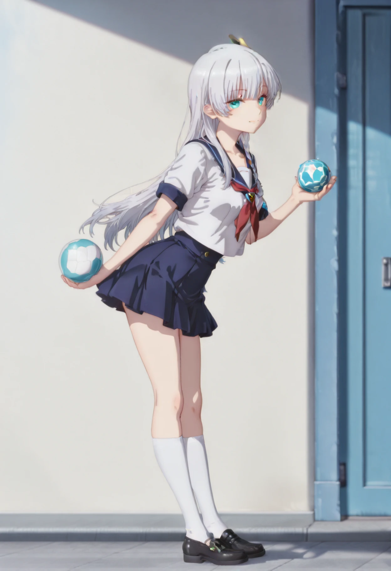 Allucia Citrus, silver hair, turquoise eye visible, side braid - SeaArt AI